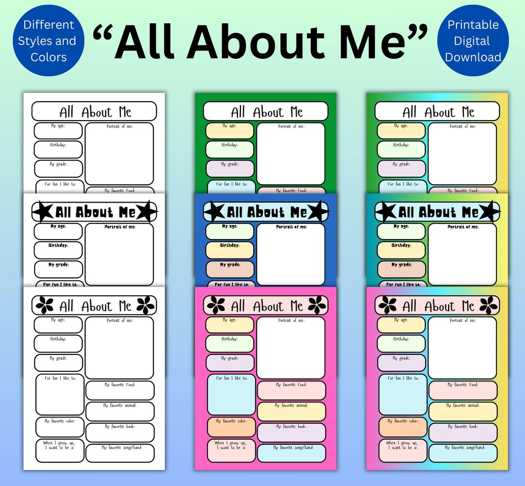 All About Me Pages for Classroom or Home Use - Varieties of Get to Know ...