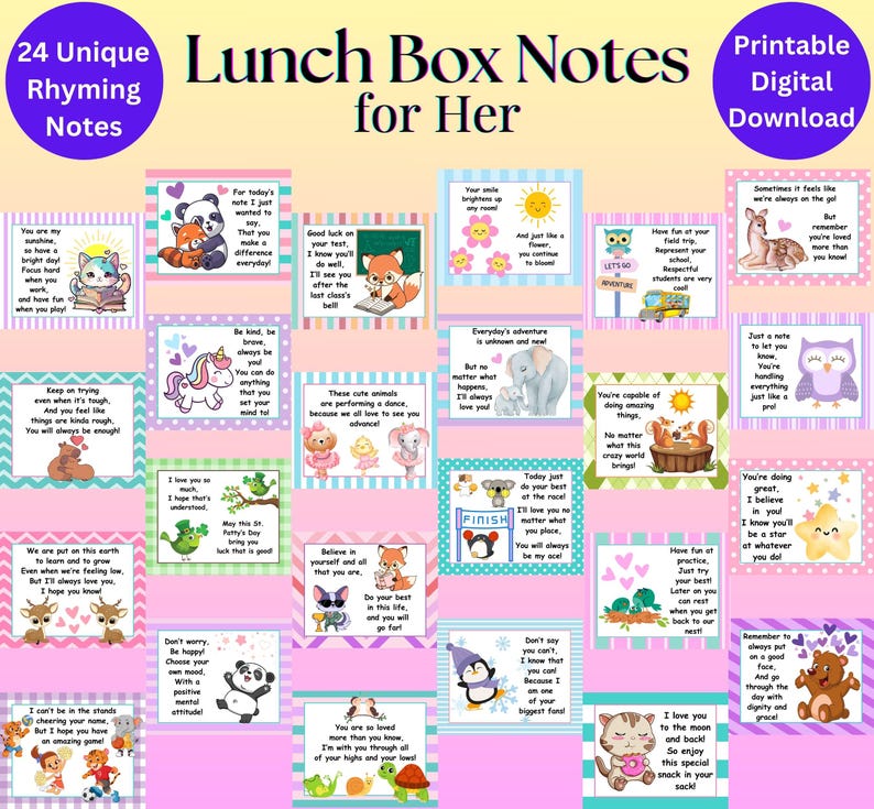 Lunch Box Notes for Girls: Rhyming Affirmations (digital Download) - Etsy