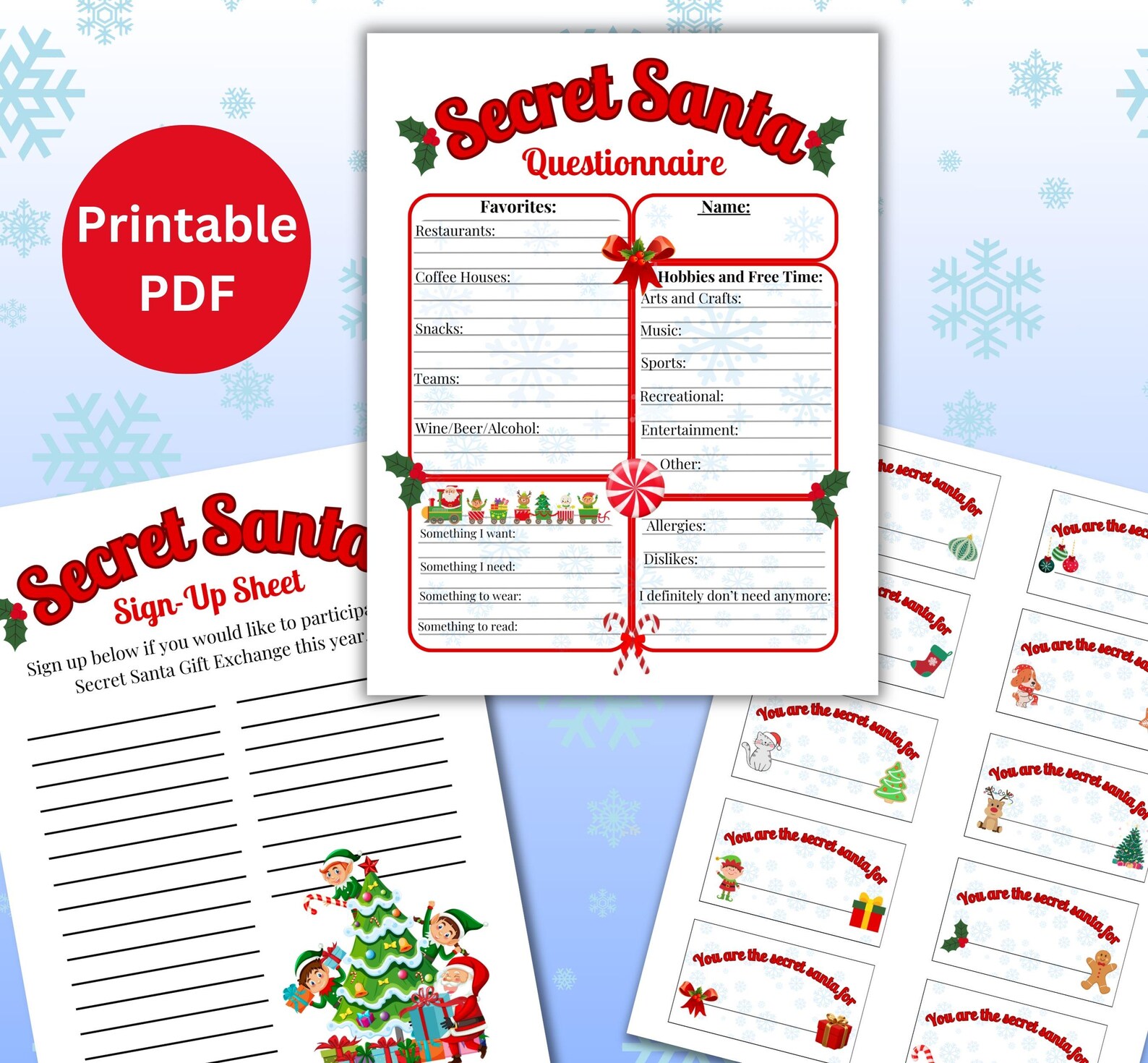 Secret Santa Questionnaire for Coworkers Office Party Employee Gift ...