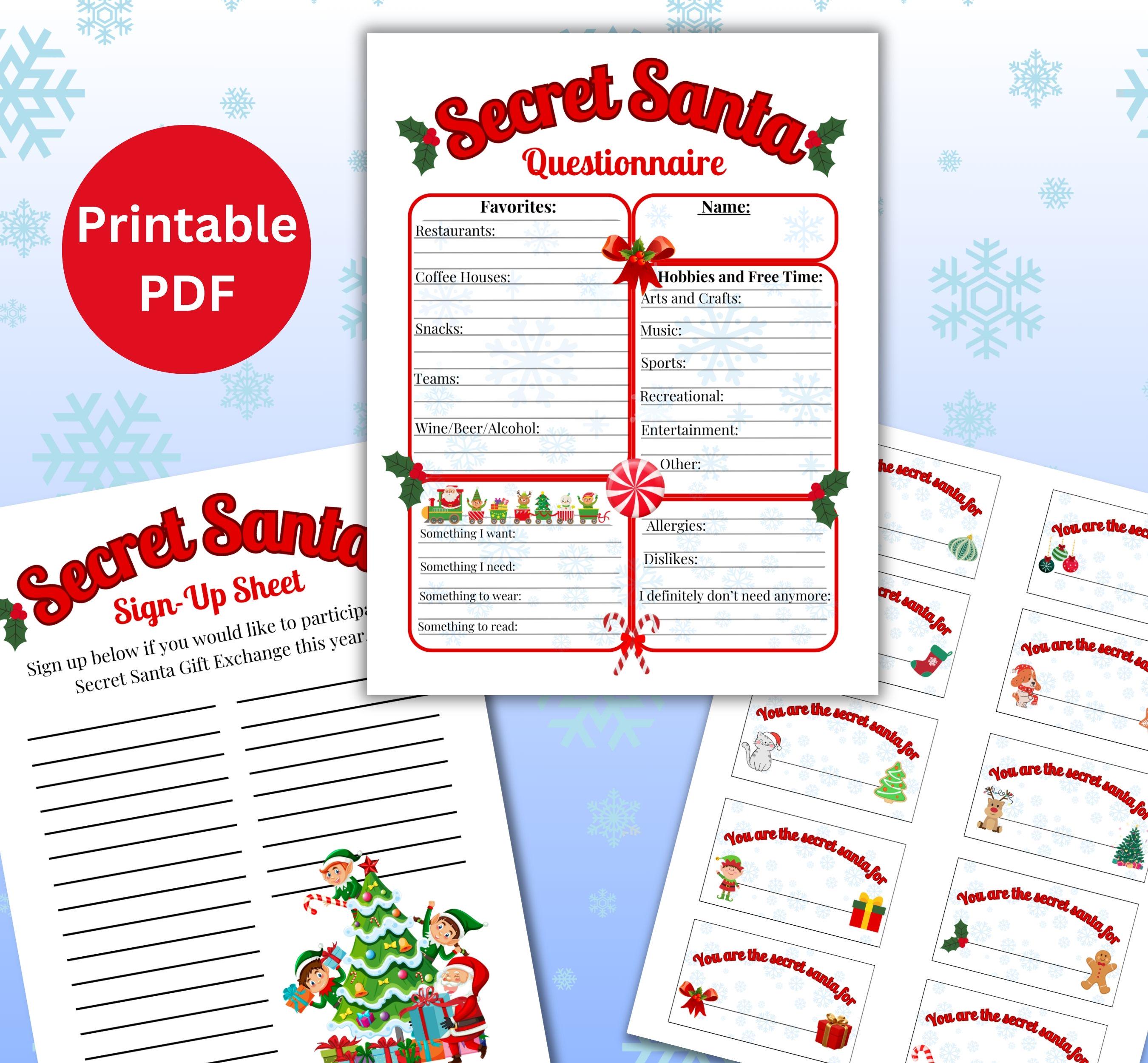 Secret Santa Questionnaire for Coworkers Office Party Employee Gift ...