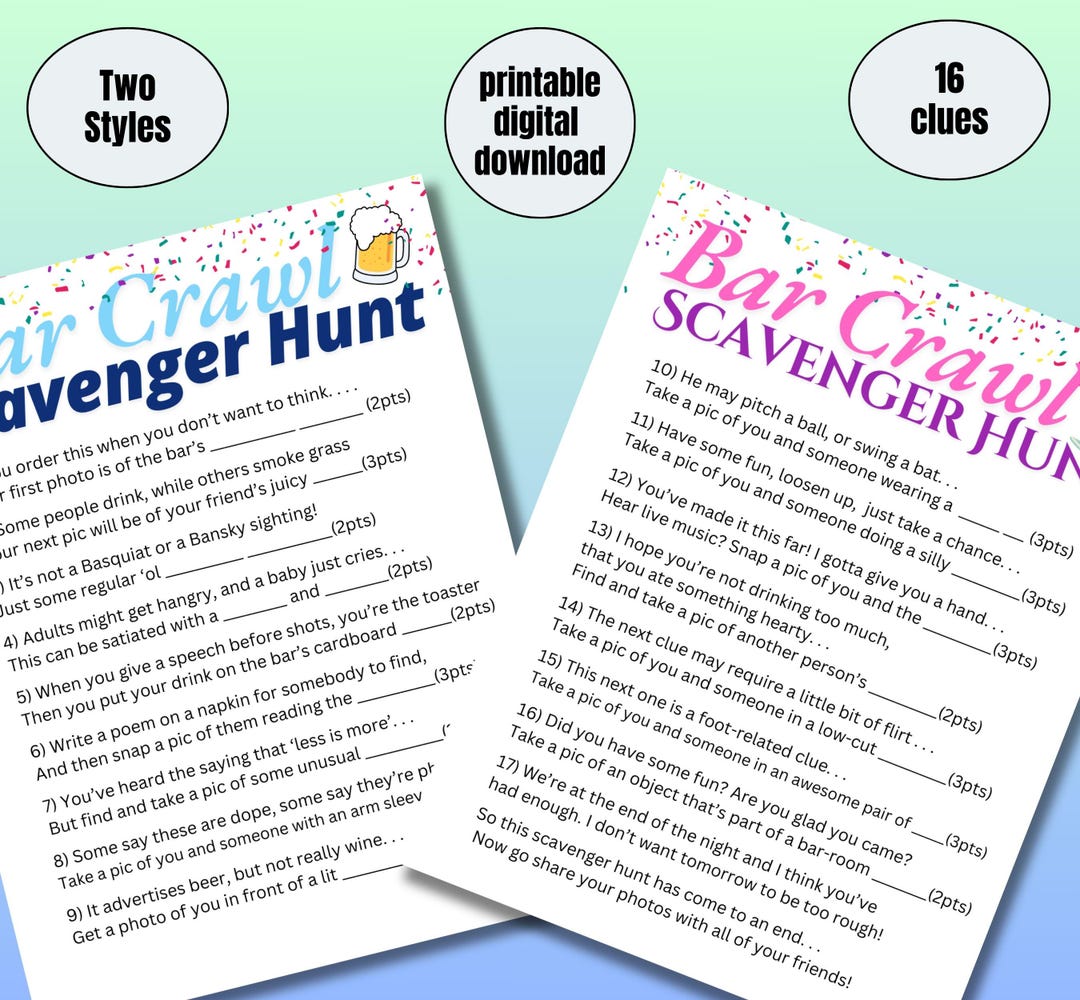 Bar Crawl Scavenger Hunt: Rhyming Clues, Adult Party Game (digital ...