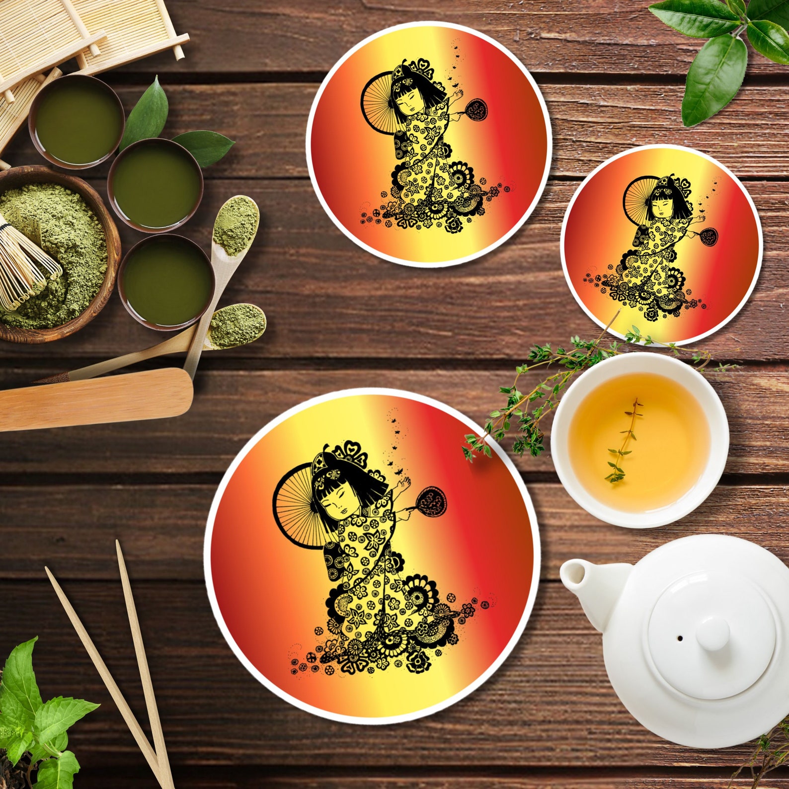 Cute Circular Japanese Girl Vinyl Laptop Sticker - Etsy