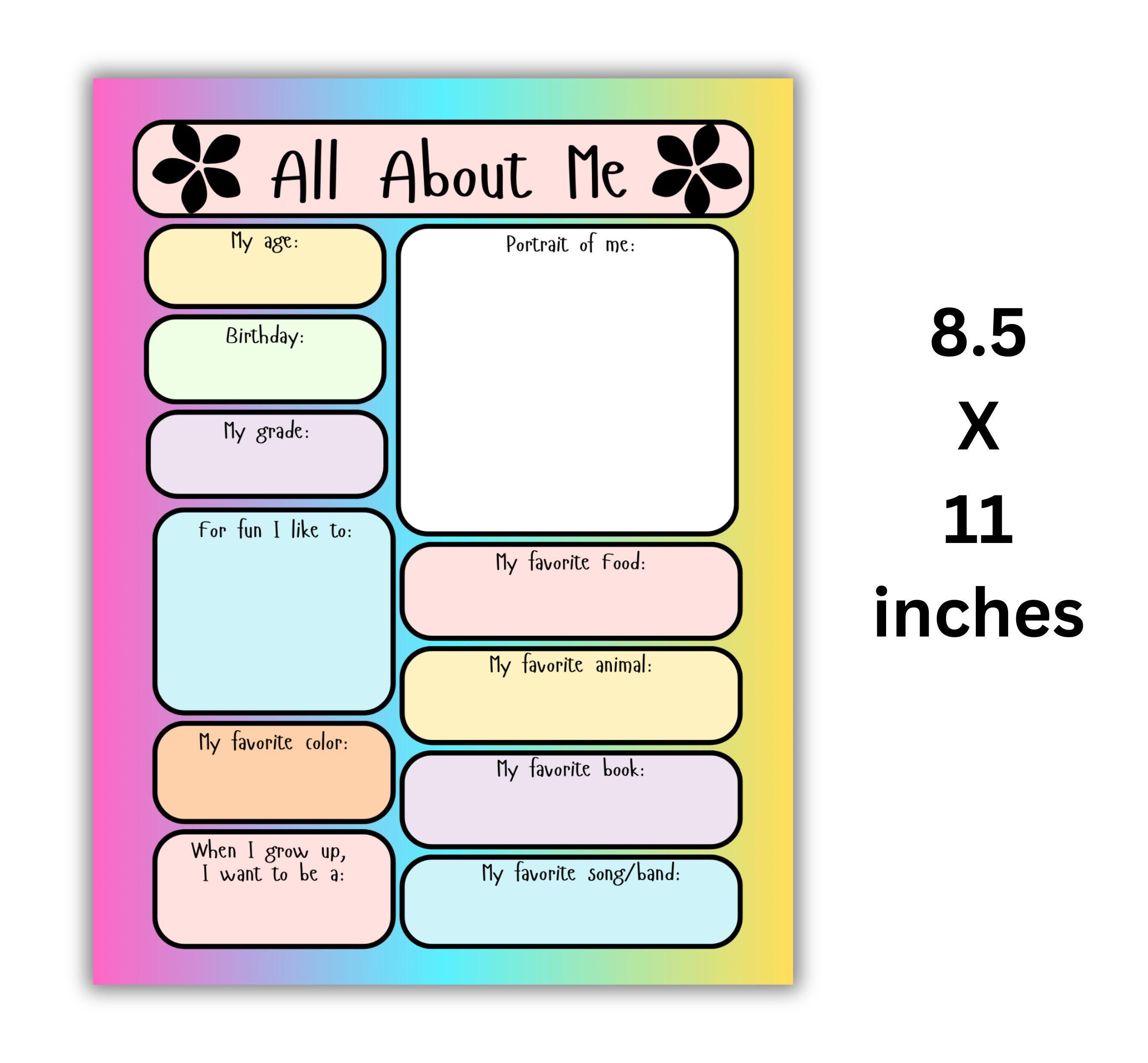 All About Me Pages: Classroom & Home Activity (PDF Download) - Etsy