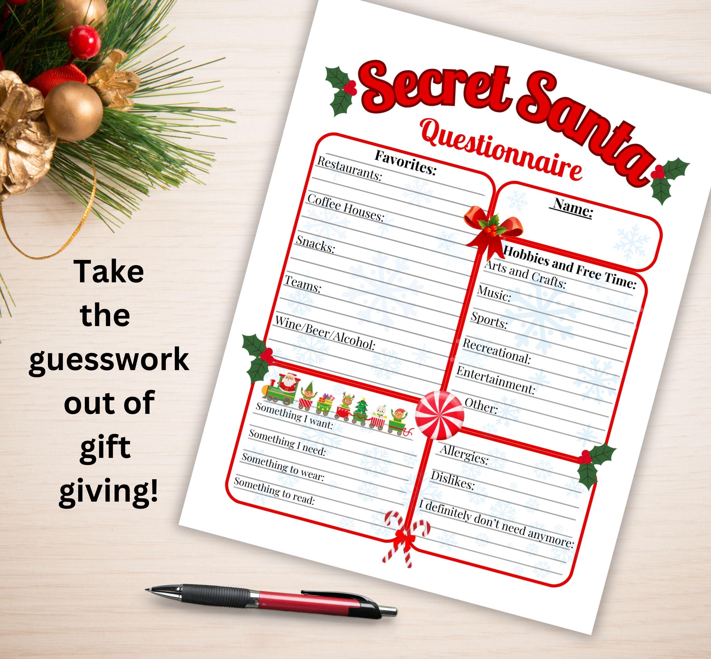 Secret Santa Questionnaire for Coworkers Office Party Employee Gift ...