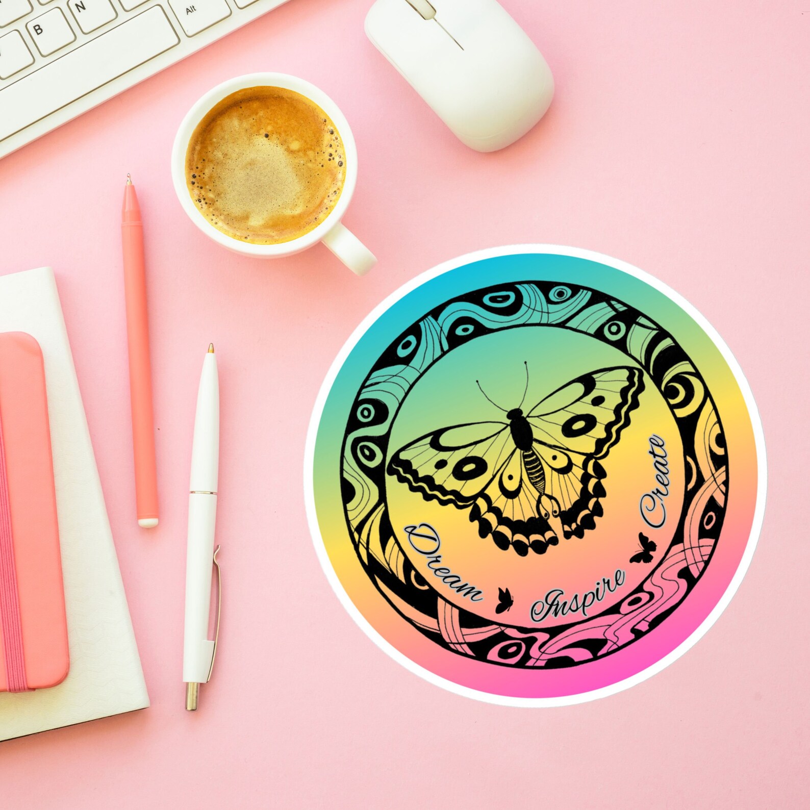 Rainbow Butterfly Sticker With the Words: Dream Inspire Create for ...
