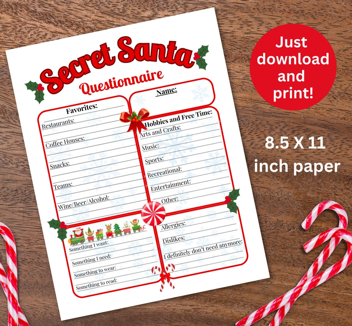 Secret Santa Questionnaire for Coworkers Office Party Employee Gift ...