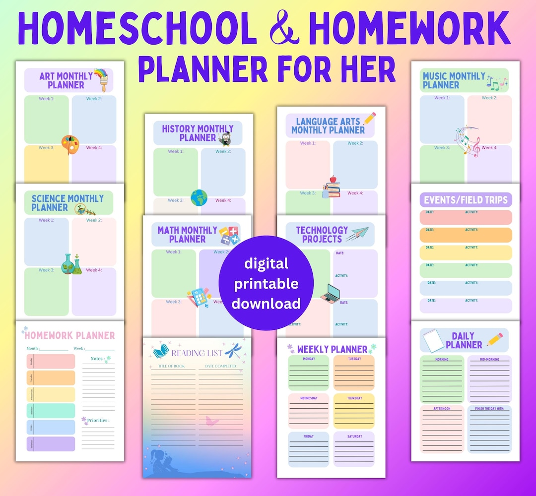 Homeschool Planner for Her: Colorful Academic Organizer (digital ...