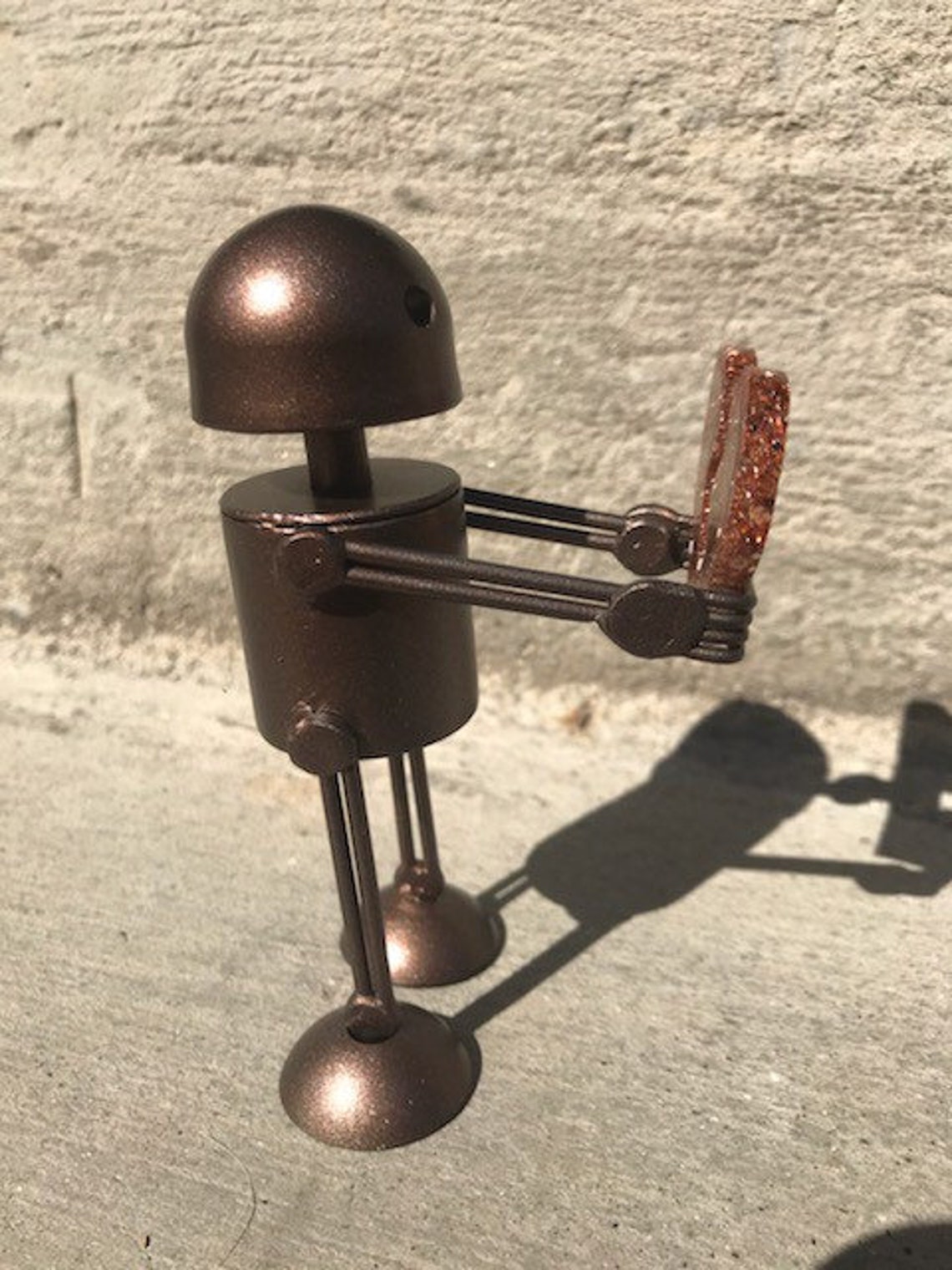 Copper colored robot with broken heart | Etsy