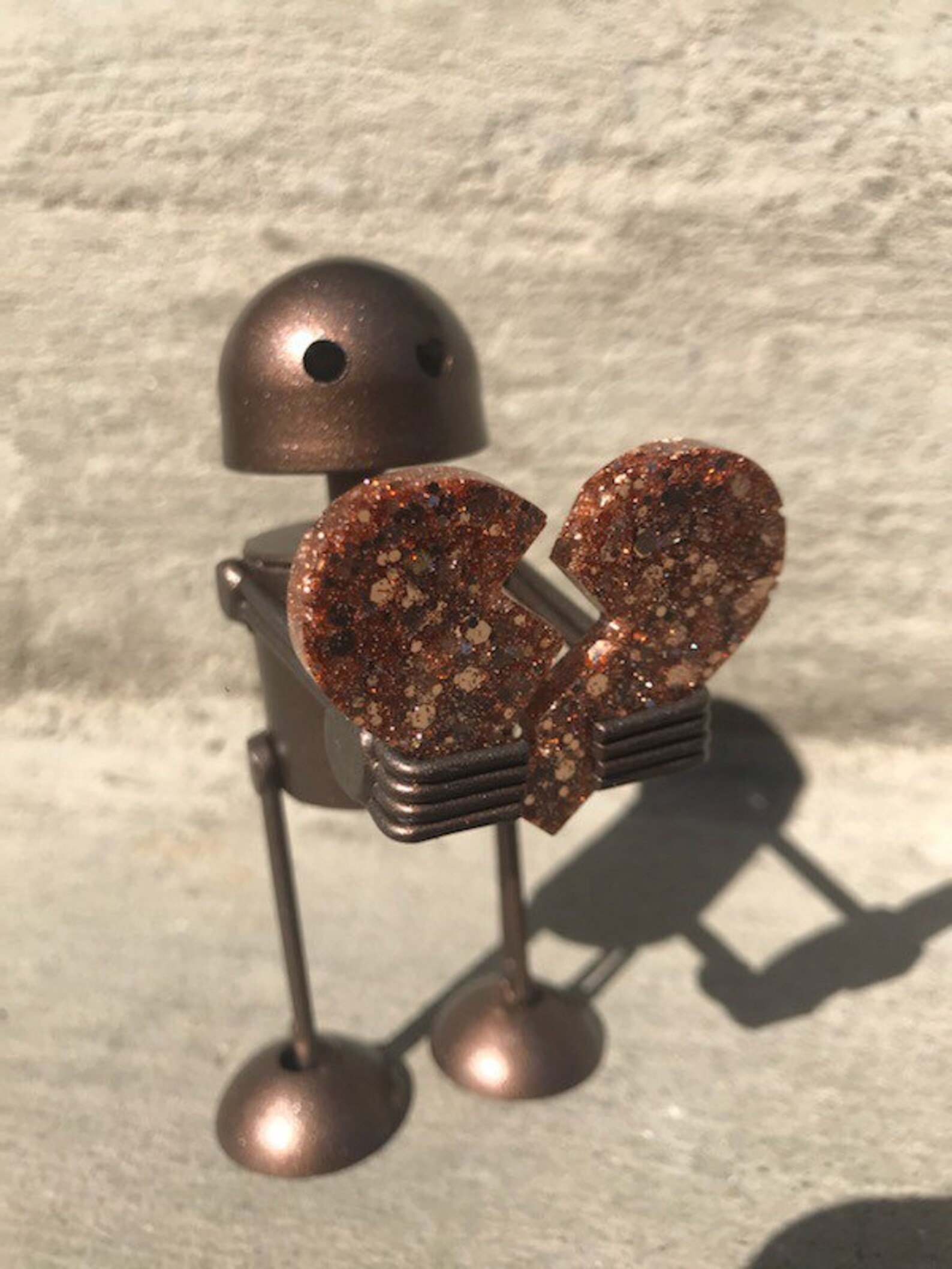 Copper colored robot with broken heart | Etsy