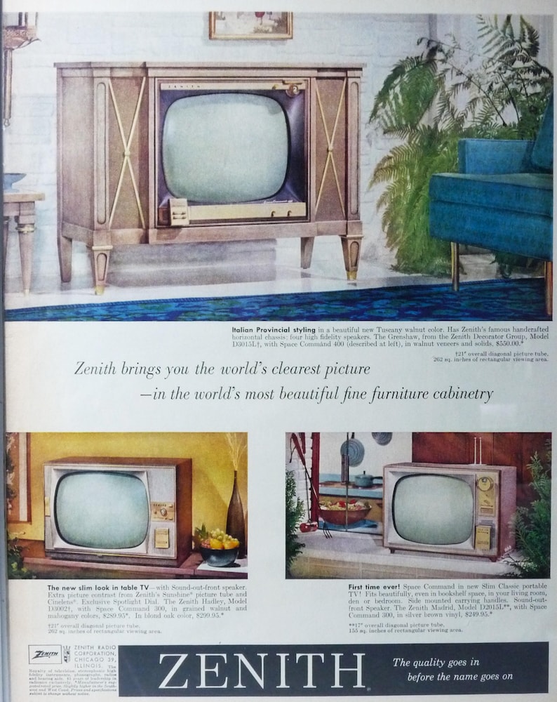 Vintage Rare Find, Framed Original Zenith Television Range Advertisment ...