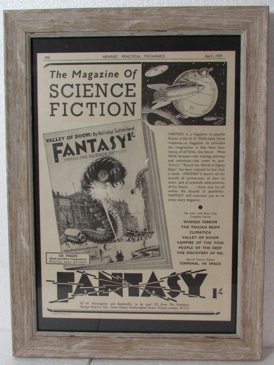 Vintage Very Rare, Framed Original Advert for Fantasy Magazine ...