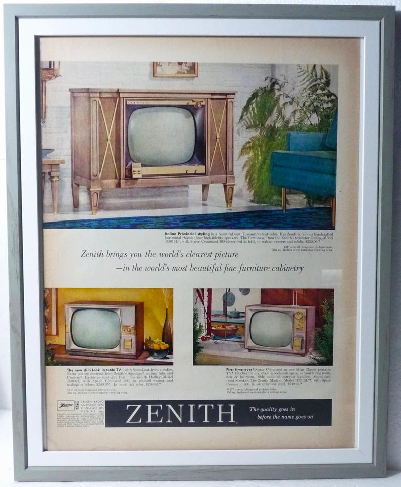 Vintage Rare Find, Framed Original Zenith Television Range Advertisment ...