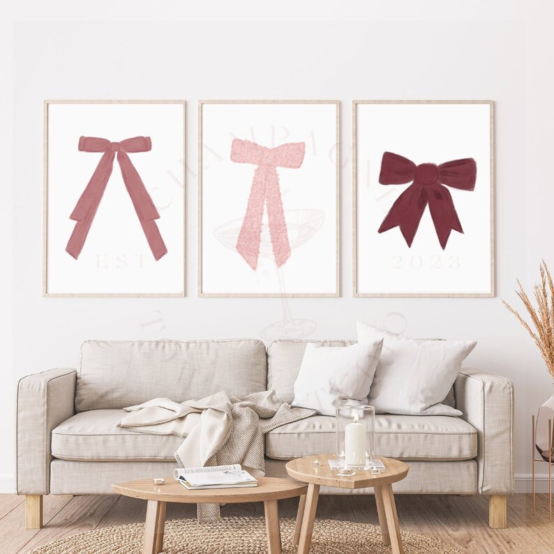 8x10 Bow Watercolor Print Collection Three Bow Posters Three Ribbon ...
