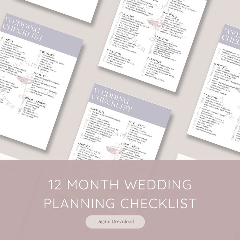 Complete 12-month Wedding Planner Checklist Printable Wedding To-do ...