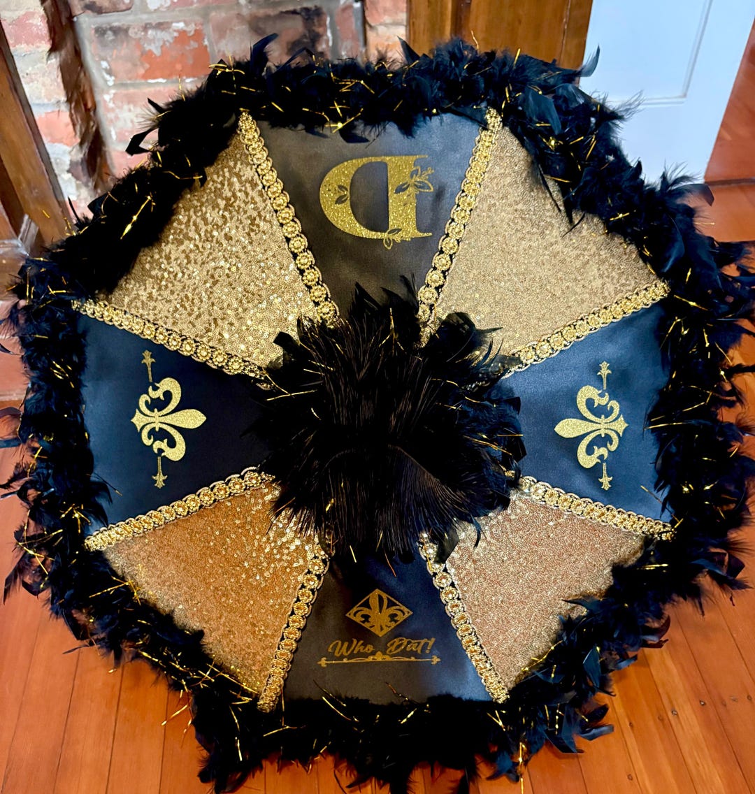 Black and Gold Second Line Umbrella, Satin Sequin Second Line Umbrella ...