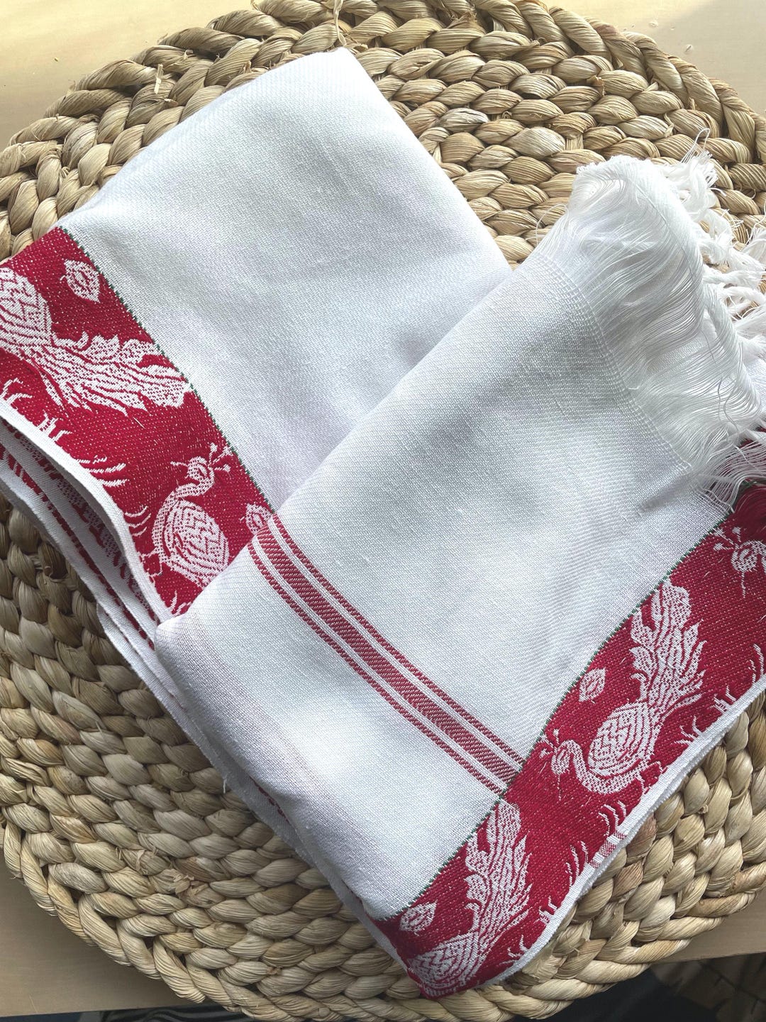 Red & White Peacock Print Traditional Nepali Newari Gacha \ Newari ...