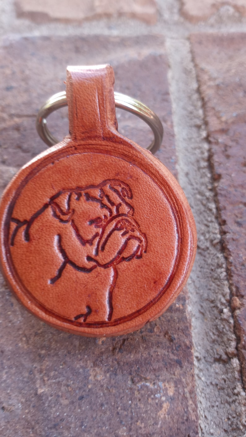 English Bulldog Leather Key Chain - Etsy