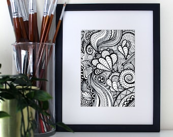 Zentangle Inspired Abstract Art Print, Ink Drawing Zendoodle, Printable ...