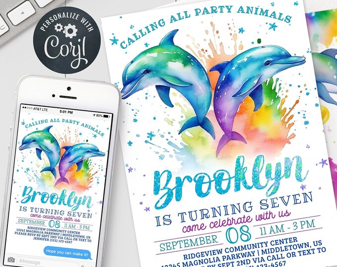 Editable Dolphin Birthday Invitation, Pool Party, Invite, Digital ...