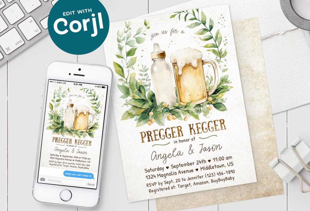 Pregger Kegger Beer Baby Shower Invitation, Neutral Coed, Digital 5x7 ...