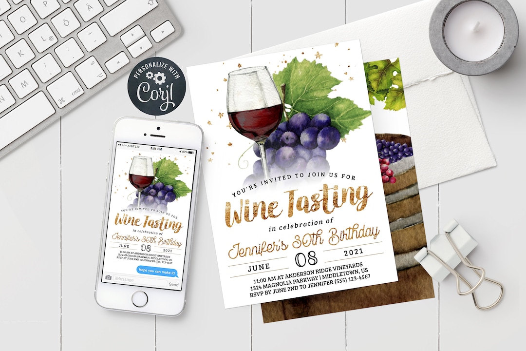 Wine Tasting Birthday Invitation Grapes Winery Birthday Party Invite ...