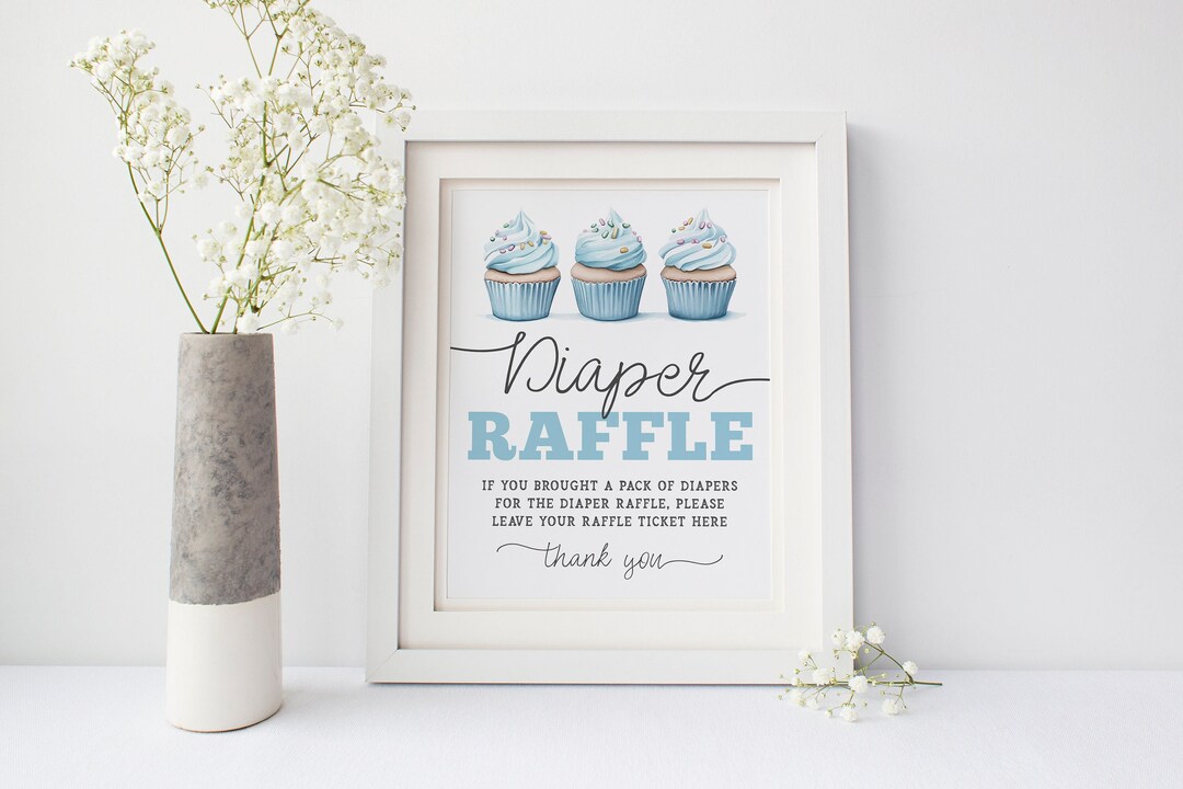 Diaper Raffle Sign - 8x10 Blue Cupcake Boy Baby Sprinkle Shower ...