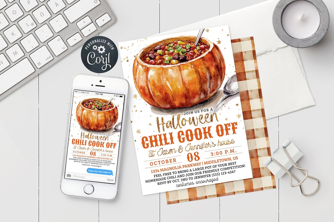 Halloween Chili Cook off Invitation, Pumpkin Fall Cookoff, Digital 5x7 ...