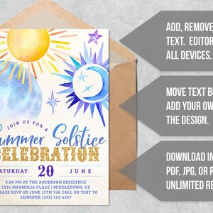 Summer Solstice Invitation - Celestial Solstice Party Invitation ...