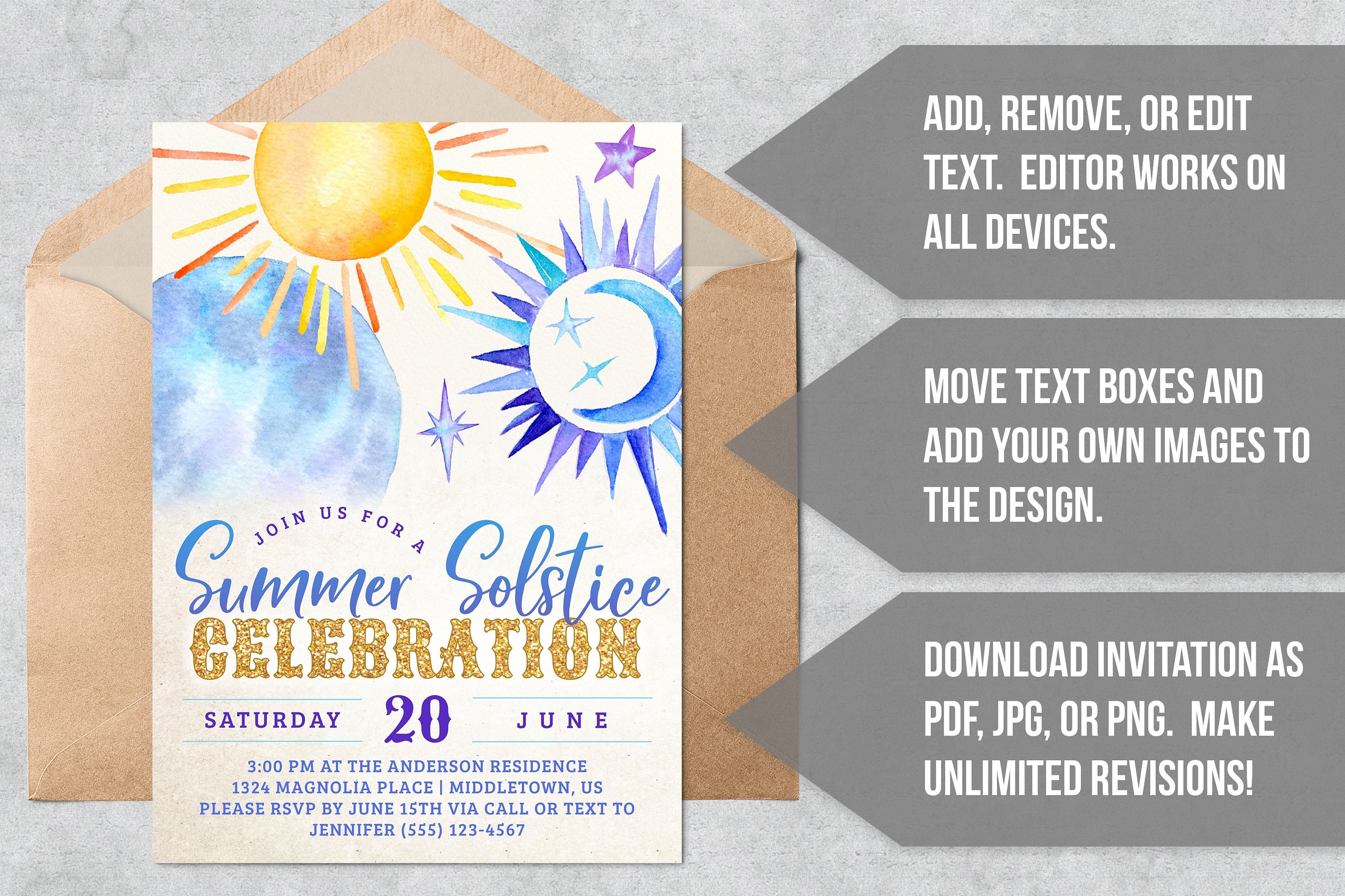 Summer Solstice Invitation Celestial Solstice Party - Etsy