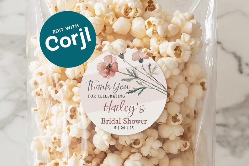 Wildflower Bridal Shower Round Label Template, Compatible With 3" or ...