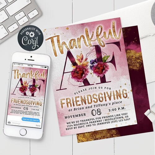 Thankful AF Invitation Template Friendsgiving Funny Editable - Etsy