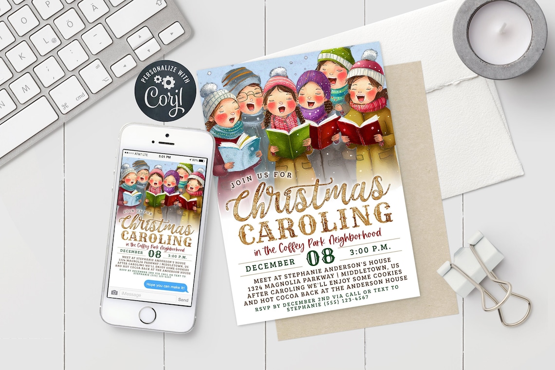Christmas Caroling Invitation: Holiday Singalong 5x7 4x6 Editable ...