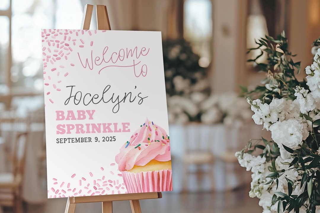 Baby Sprinkle Welcome Sign Template, Pink Cupcake Girl Baby Sprinkle ...