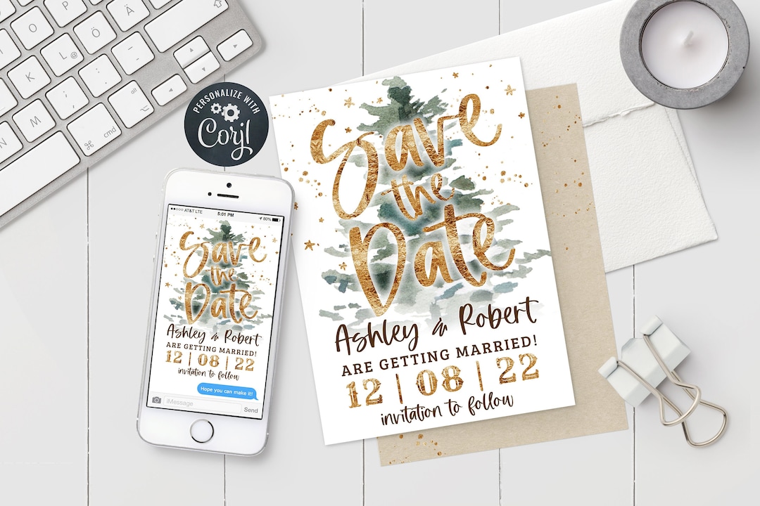 Christmas Save the Date Pine Tree Christmas Wedding Holiday Save Date ...