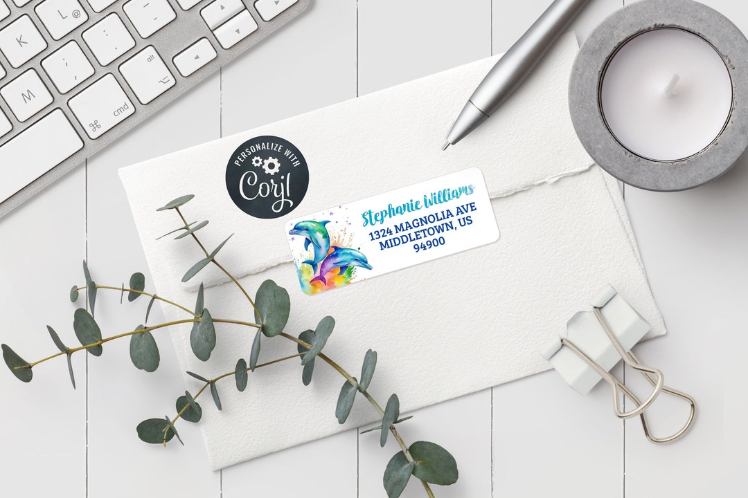 Dolphin Address Label Avery 5160 Compatible Rainbow Dolphins Editable ...