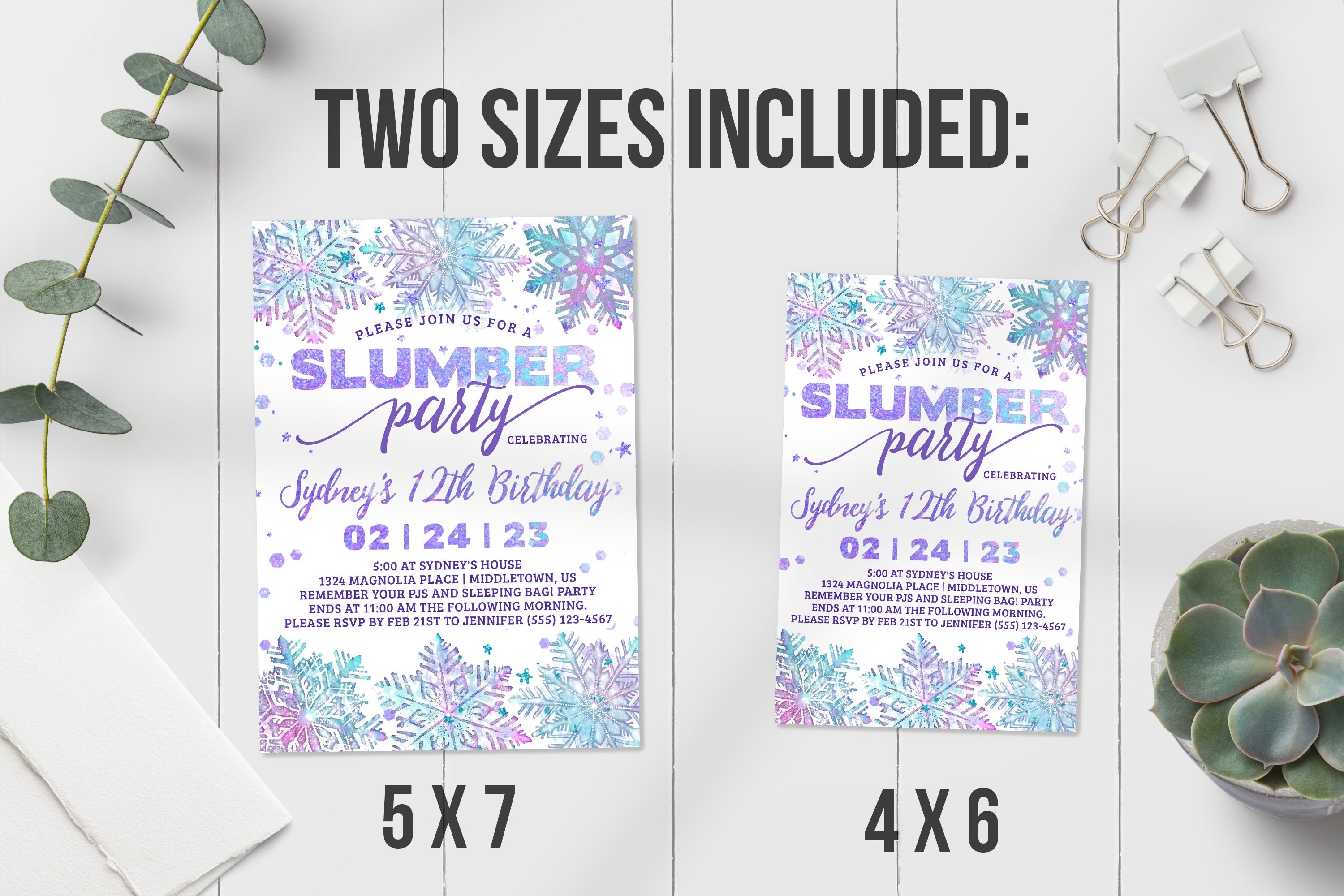 Winter Slumber Party Invitation Sleepover Pastel Snowflake - Etsy