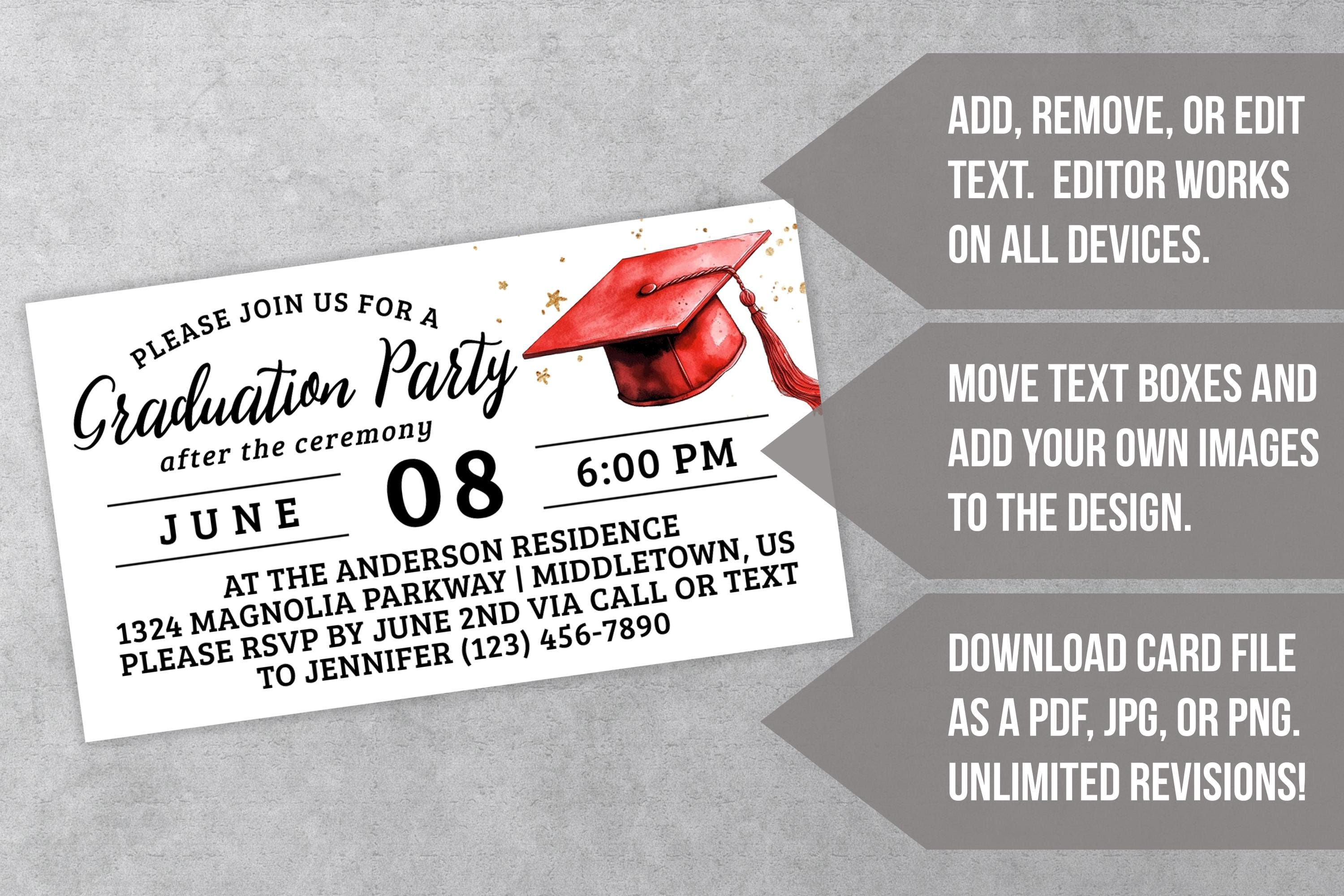 Red Graduation Party Insert Enclosure Card Template 2" X 3.5" 28878 ...