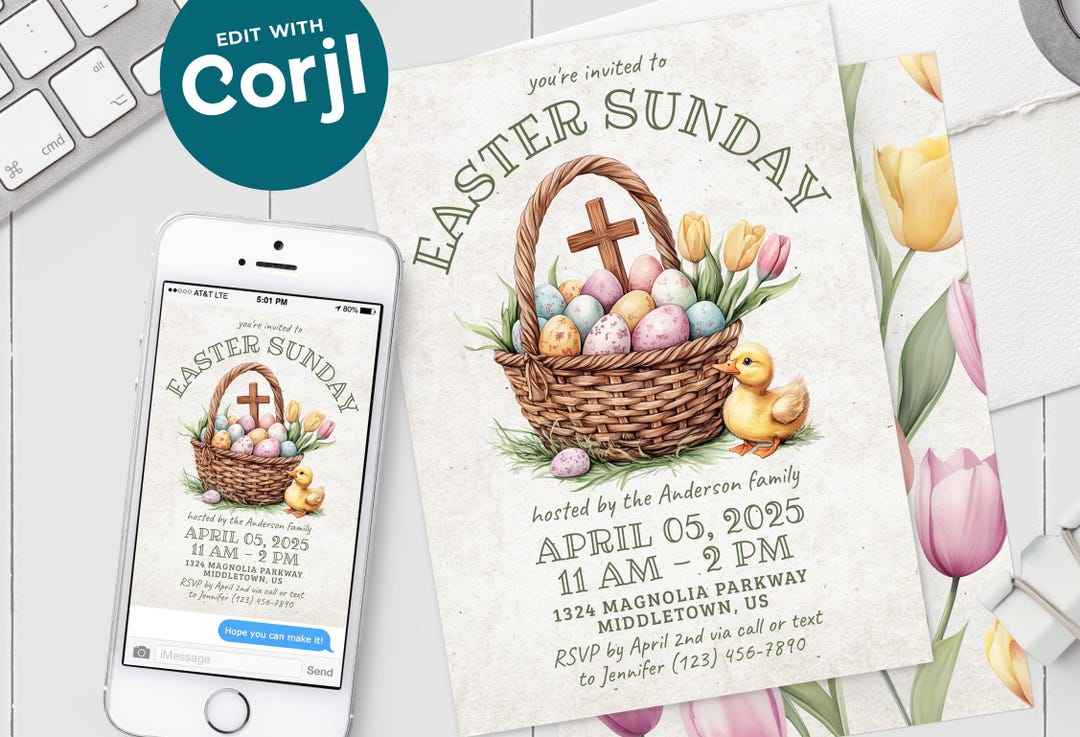 Easter Sunday Invitation - Cross Easter Egg Bunny Duck Digital Invite ...