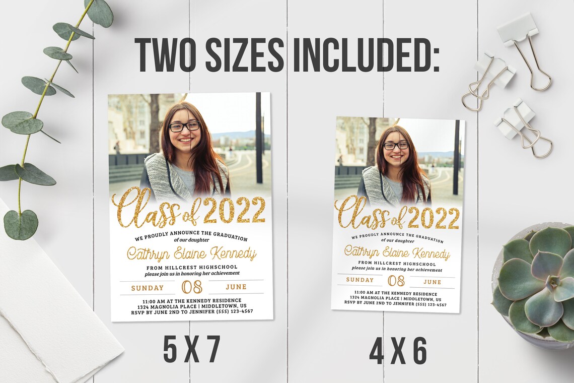 Photo Graduation Party Invitation Class of 2022 Gold School - Etsy