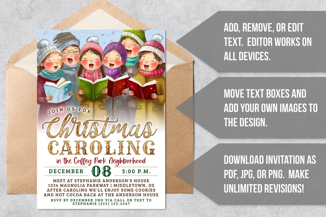 Christmas Caroling Invitation Holiday Party Digital Invite - Etsy
