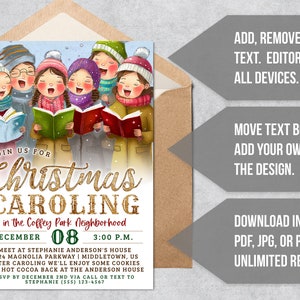 Christmas Caroling Invitation: Holiday Singalong 5x7 4x6 Editable ...