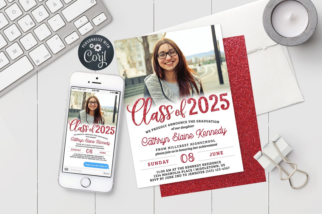 Photo Graduation Party Invitation - Class of 2025 Red School Colors 5x7 ...