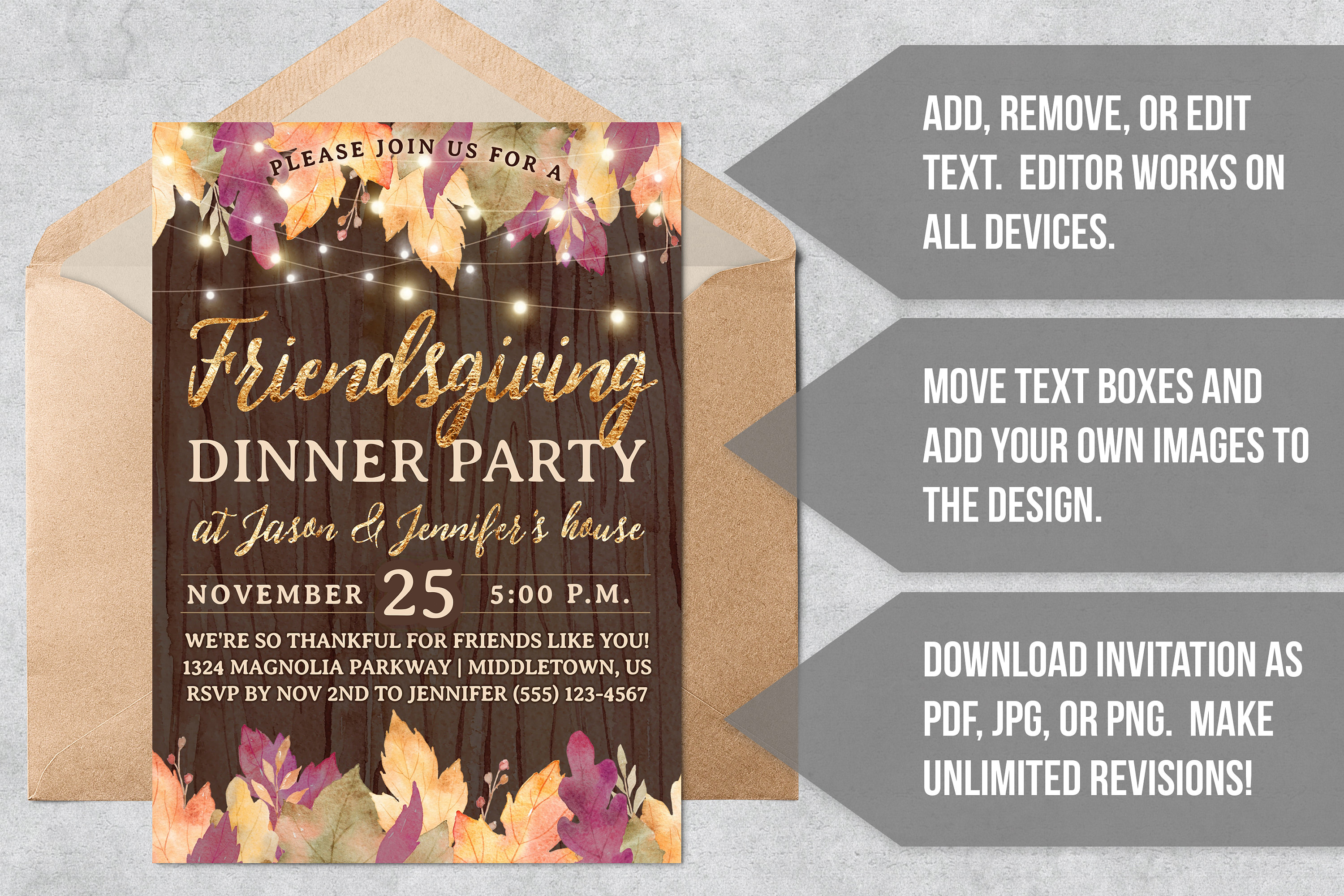 Friendsgiving Dinner Party Invitation Boho Gold Leaves - Etsy