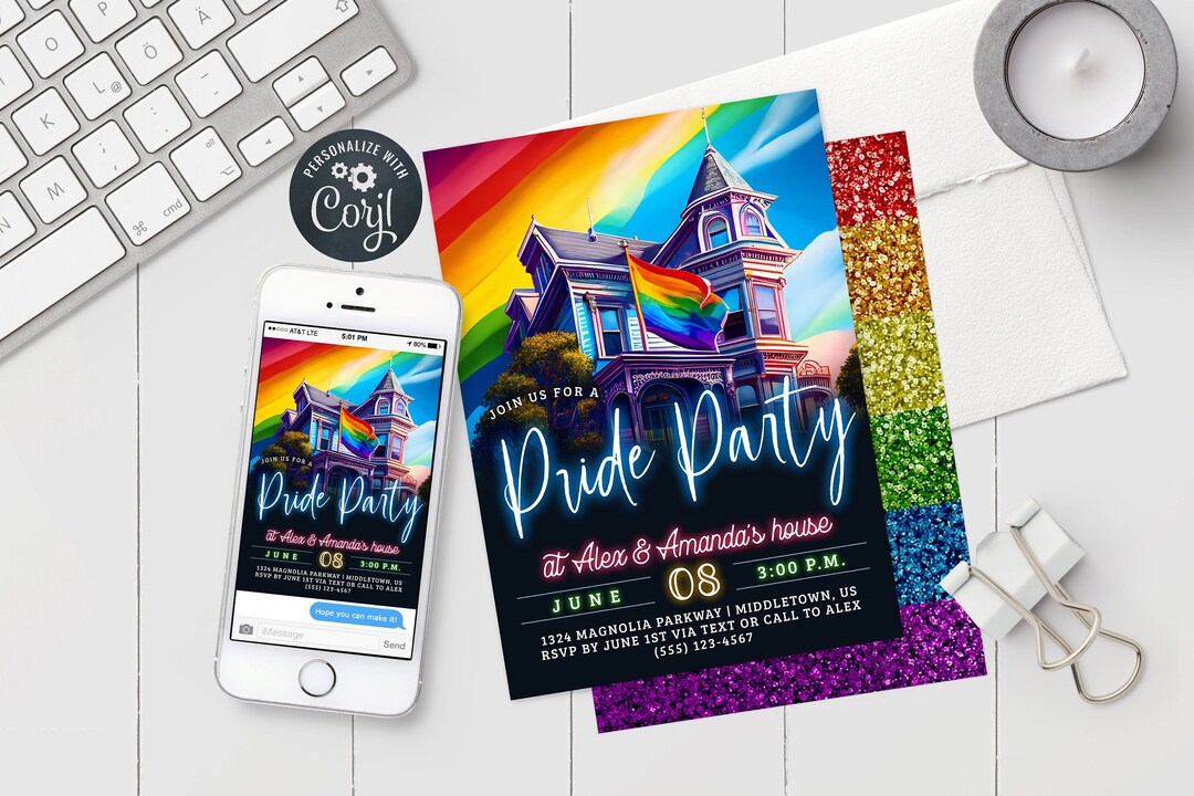 Pride Party Invitation: Rainbow Flag LGBTQ, Digital Invite 5x7 4x6 ...