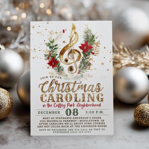 Christmas Caroling Invitation: Holiday Choir Music Treble Clef, Digital ...