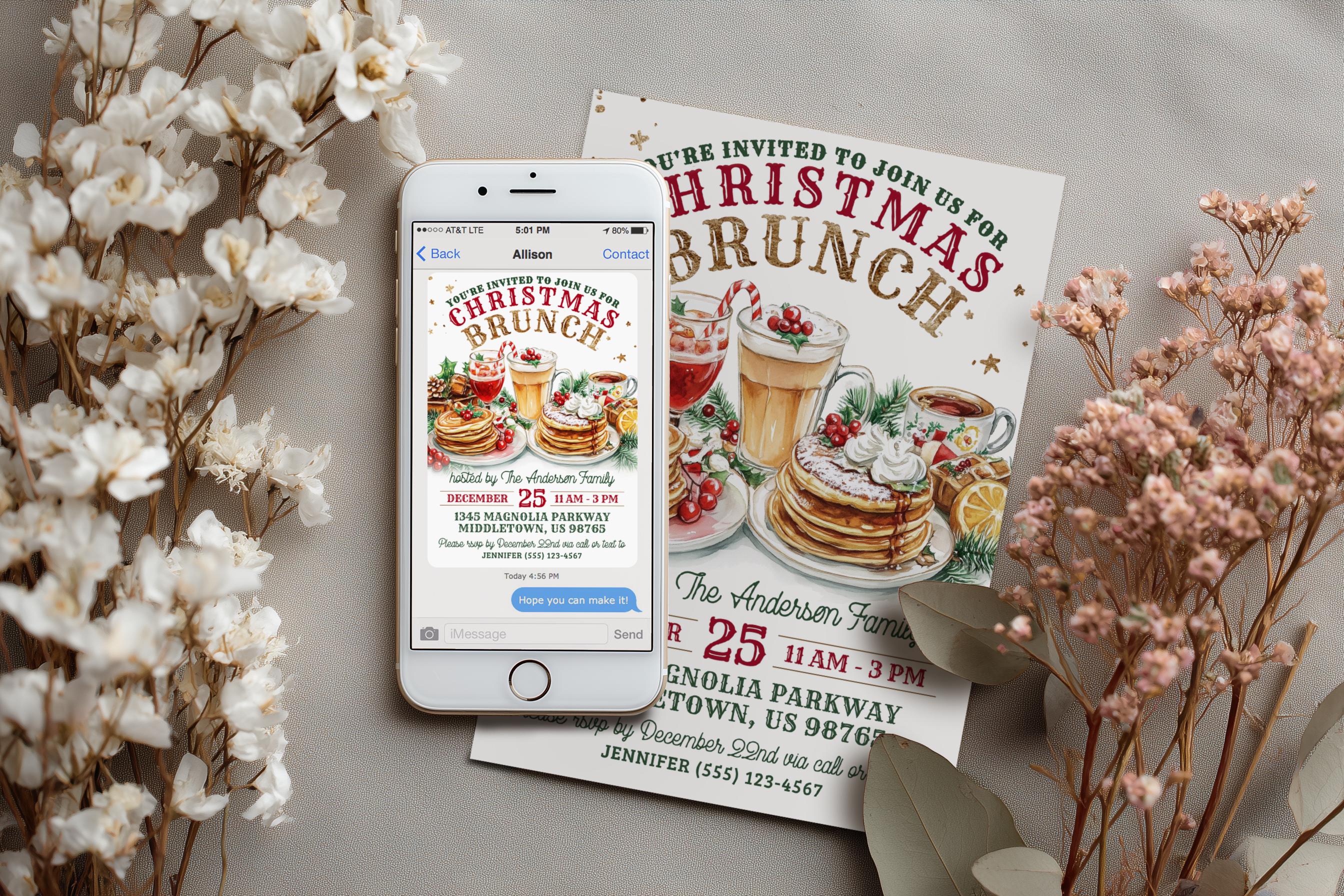 Christmas Brunch Invitation: Holiday Pancakes Xmas Day Morning 5x7 4x6 ...