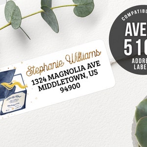 Graduation Address Label Avery 5160 Compatible Grad Cap Editable Label ...