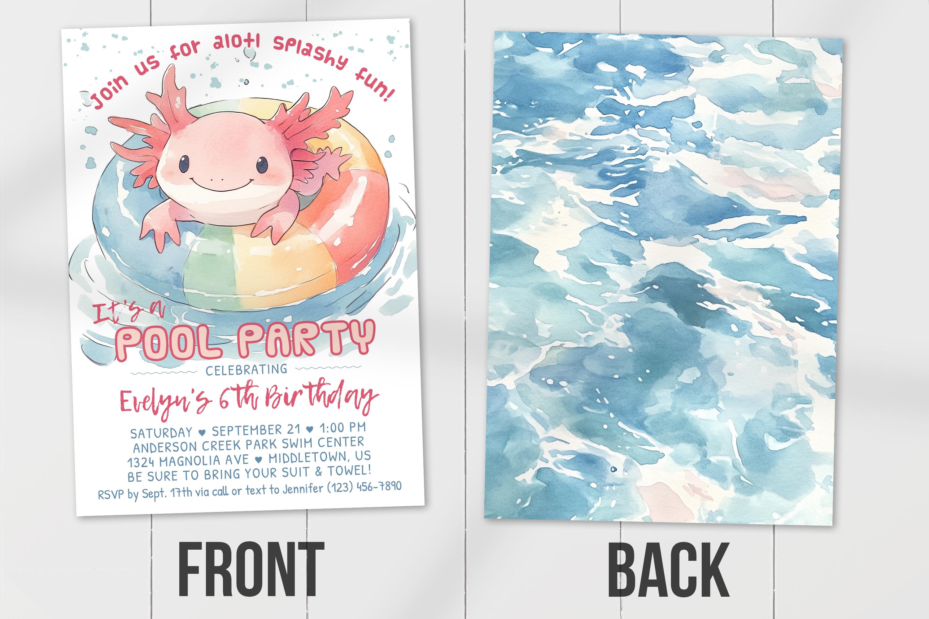 Axolotl Pool Party Birthday Invitation, Digital 5x7 4x6 Printable ...