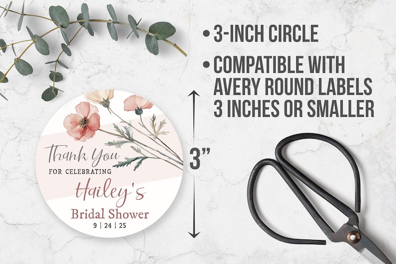 Wildflower Bridal Shower Round Label Template, Compatible With 3" or ...