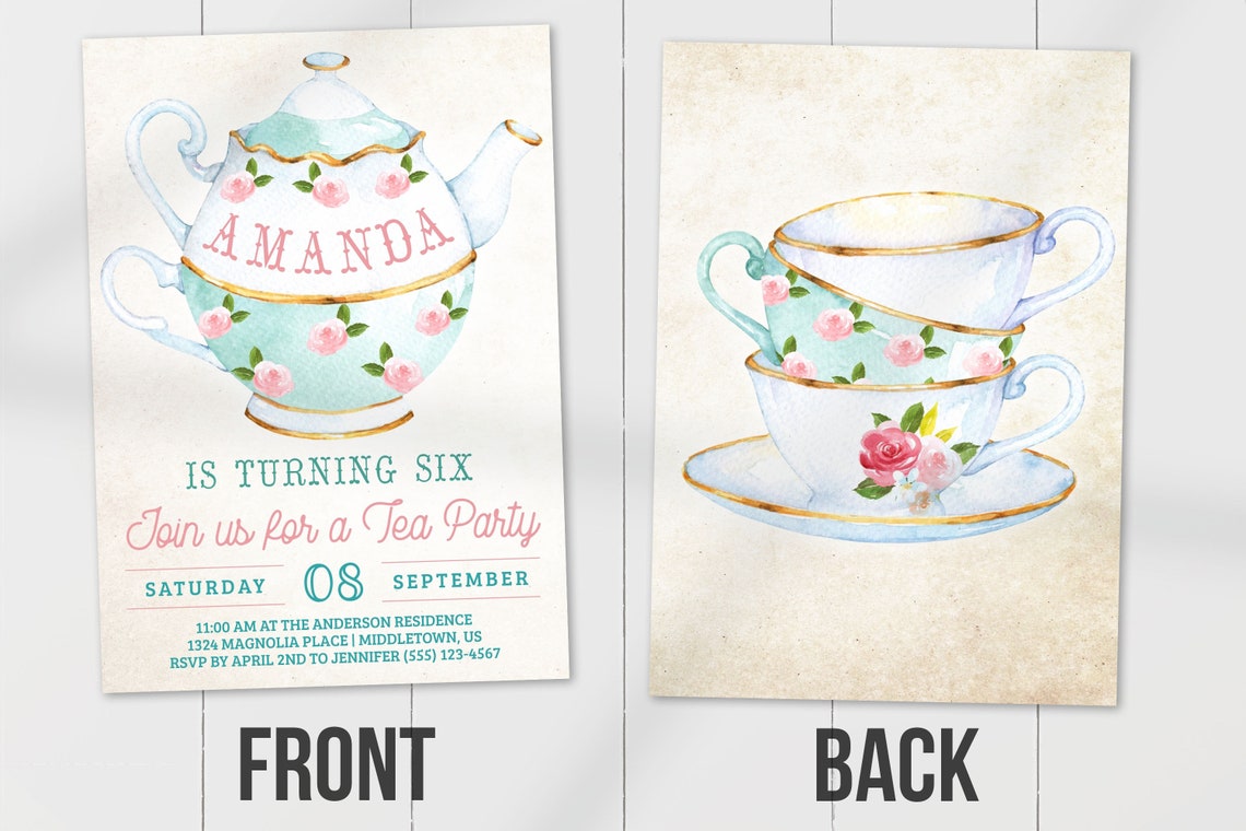 Tea Party Birthday Invitation Teapot Girl Birthday Tea Party | Etsy